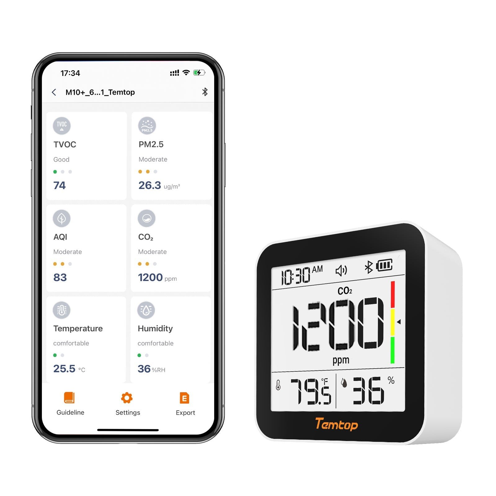 Buy Temtop M10+ 6-in-1 CO2, PM2.5, VOC Detection, Air Quality Monitor ...